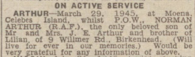Birkenhead Institute War Memorial - World War Two - Norman Arthur